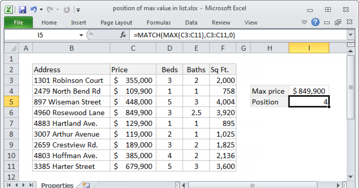 Position Of Max Value In List Excel Formula Exceljet